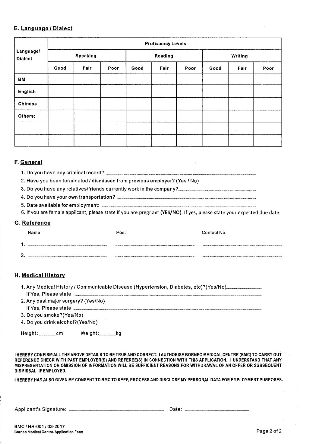 BMC JOB APPLICATION FORM – Borneo Medical Centre